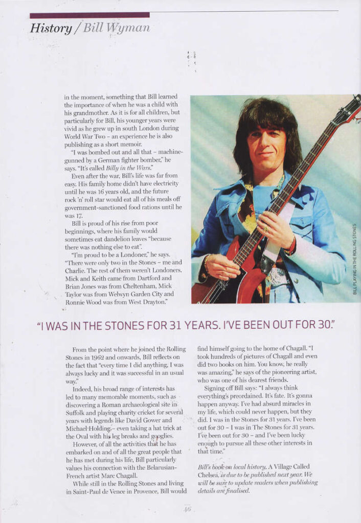 Bill featured in Sloane Square Magazine – Bill Wyman